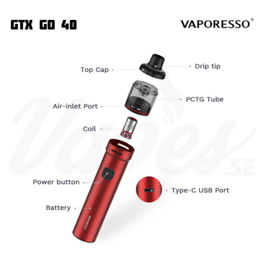 Vaporesso GTX GO 40 (3,5 ml, 1500 mAh) - Vapes.se - Ecigg i Sverige
